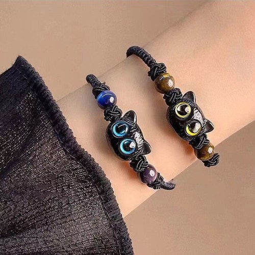 Cute Black Cat Braided Bracelet Women Men Couple Bracelet Trendy ...