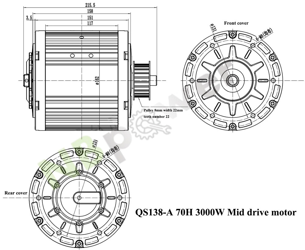 QS138-A 72v 3000W 70H mid drive motor with Fardriver controller kit(428 ...