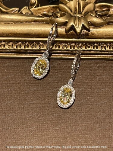 4.00Ct Oval Cut Lab-Created Canary Diamond Dangle Earrings 14K White ...