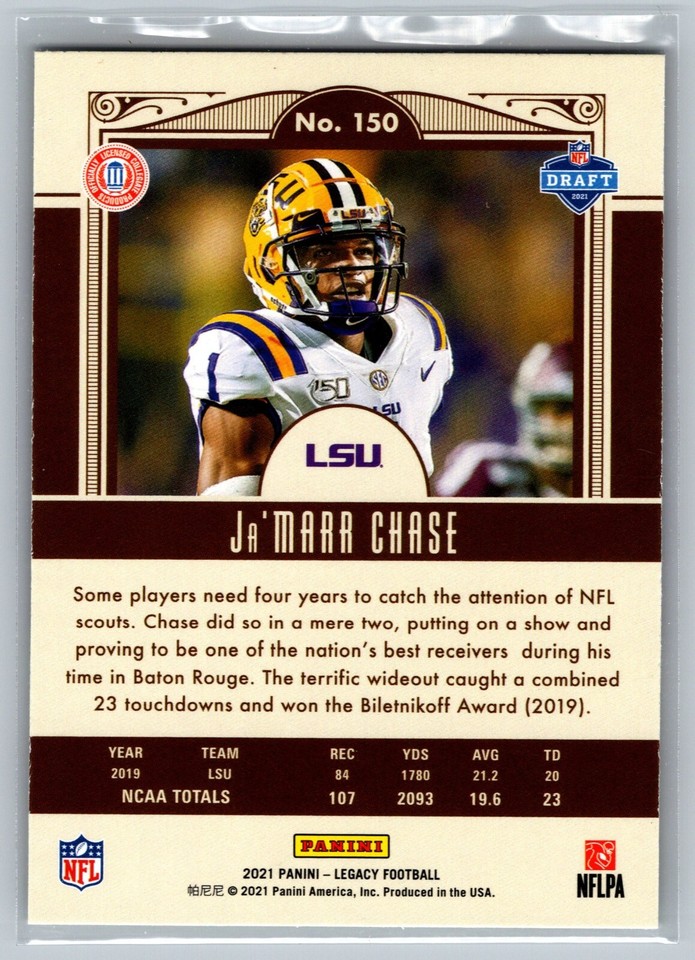 Ja'Marr Chase 2021 Panini Legacy #150 Football NFL Card LSU Tigers RC ...