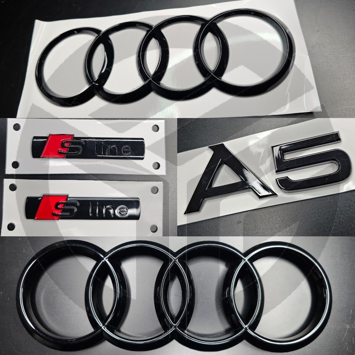 Audi A5 Sportback 2012-16 Gloss Black Badges GRILLE/BOOT/FENDER(Curved ...