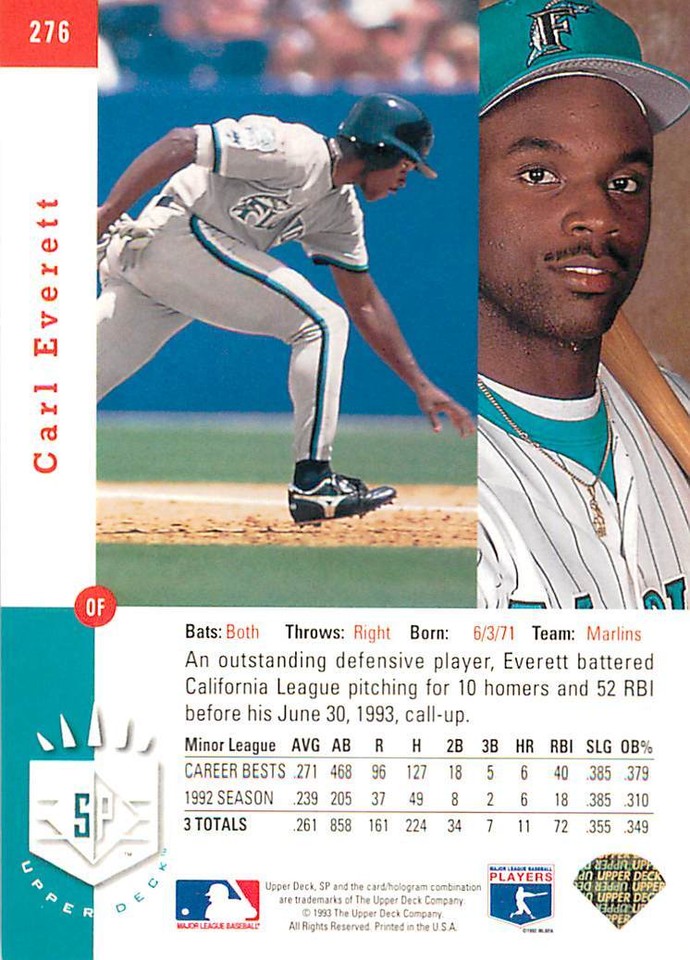 CARL EVERETT 1993 Upper Deck SP FOIL ROOKIE RC #276 Marlins | eBay