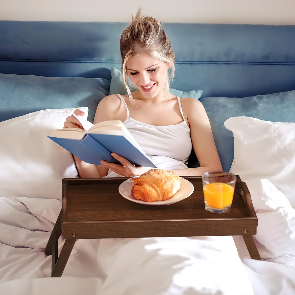 2 Pack Bed Tray Table Breakfast Trays Serving Tray Bamboo Bed Laptap with Flo | eBay