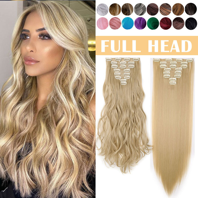 100% Natural Thick Clip in Hair Extensions 8 Pieces Full Head Long As ...