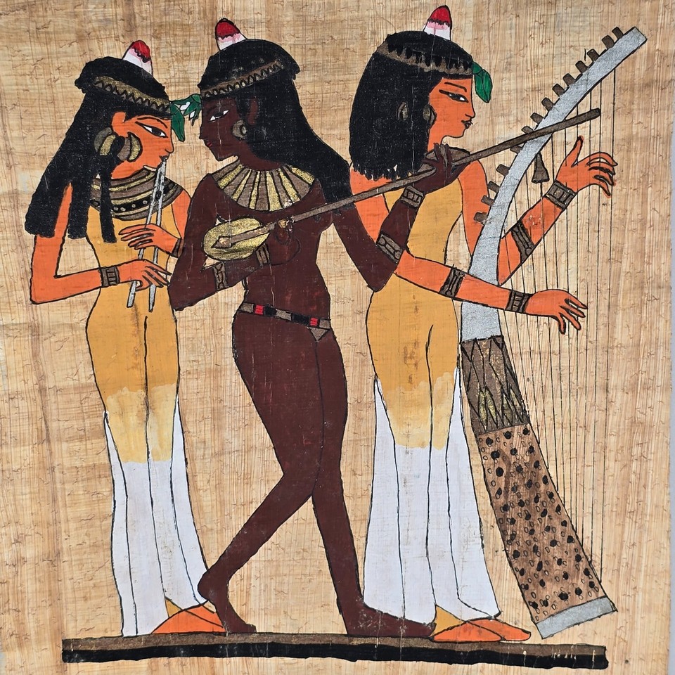 Authentic Hand Painted & Signed Egyptian Art on Papyrus Paper Female Musicians | eBay