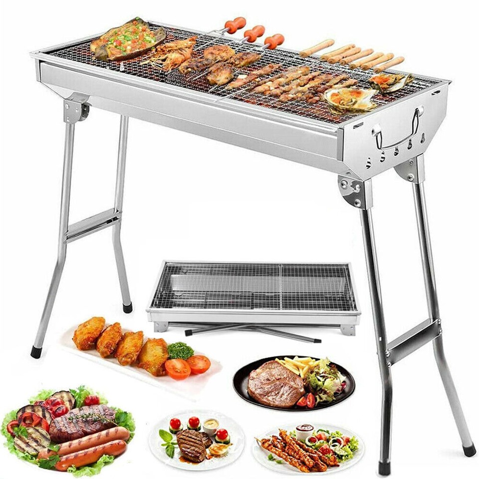 Folding BBQ Grill Barbeque Grill Stainless Steel Outdoor Charcoal Large ...