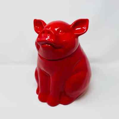 New Farmhouse Retro RED PIG COOKIE JAR CANISTER Cookies Crock Container ...