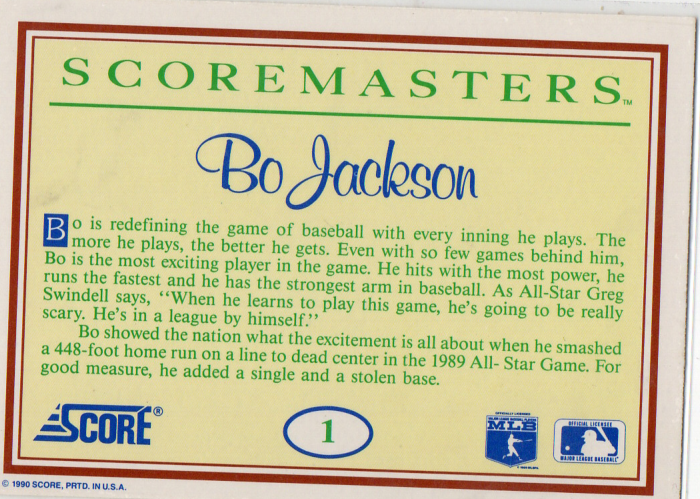 BO JACKSON 1990 SCORE SCOREMASTERS CARD #1 ROYALS A139 | eBay