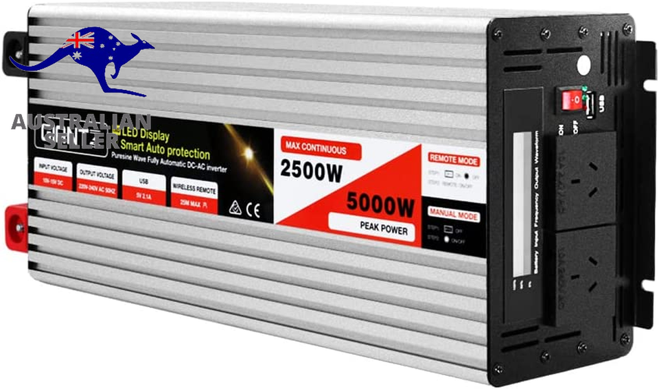 Power Inverter, 2500W/5000W 12V-240V Electric Portable Pure Sine Wave ...