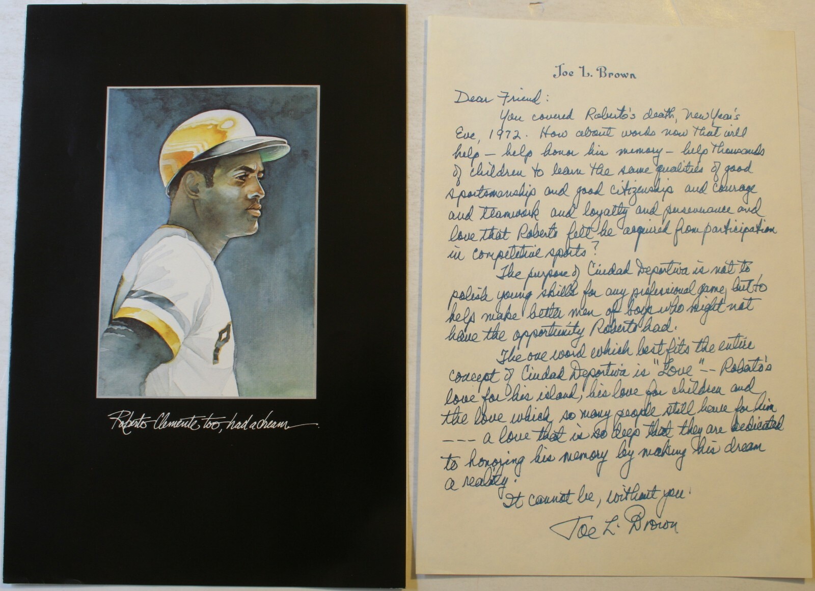 Rare Roberto Clemente 7 3/8 x 11" Buck for Roberto's Dream Brochure w ...