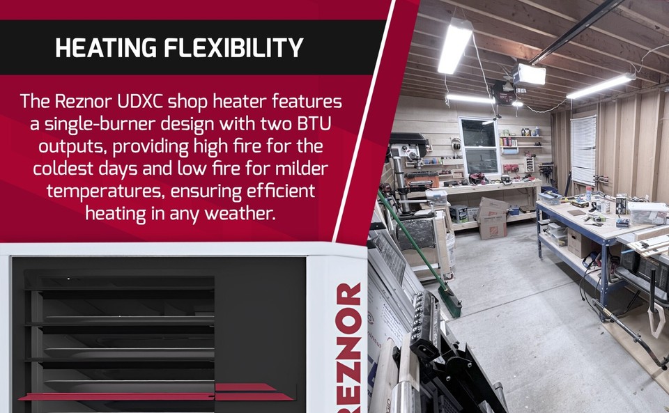 Reznor UDXC 45,000 BTU NG/LP Gas Heater Garage & Shop Unit, Low Static ...