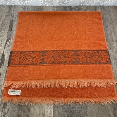 Vintage MCM Towel Cannon Monticello Floral Fringe Orange Towel 70s Made ...