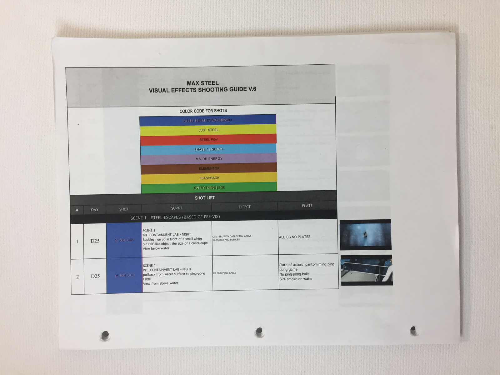 MAX STEEL set used paperwork ~ VISUAL EFFECTS SHOOTING GUIDE V.6 | eBay