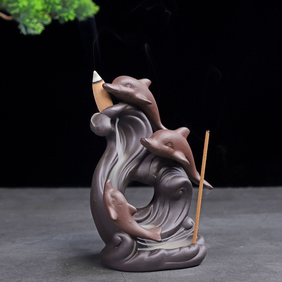 Purple Sand Backflow Incense Burner Dolphin Incense Burner Ceramic ...