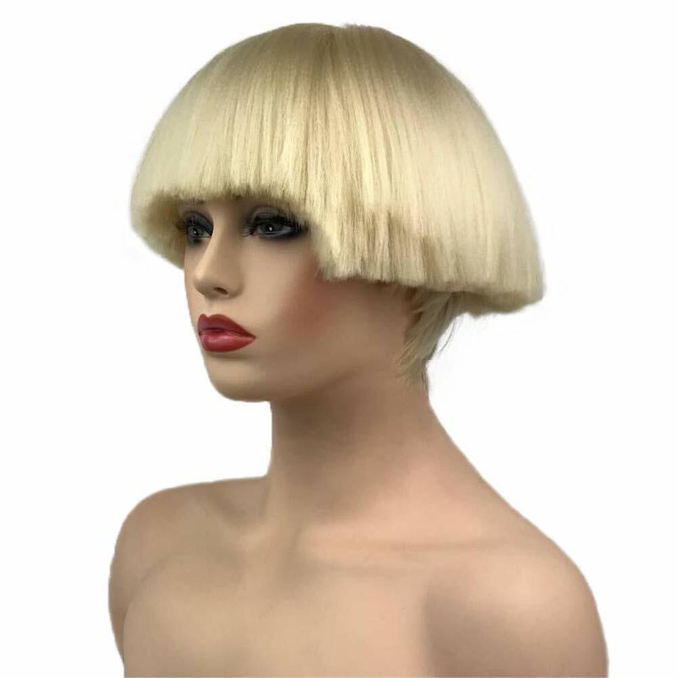 Women Men Fashion Wigs Black Bob Wigs Bowl cut Wigs Straight Full Bangs ...