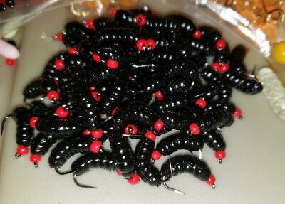 1 Dozen - #10 BH Rubber Grub - Red/Black Wet Fly - Trout, Crappie, Pan ...