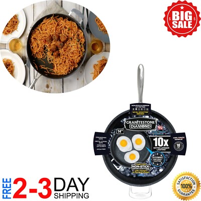 14" Extra Large Family Sized Frying Pan Skillet Triple Coated Non Stick ...