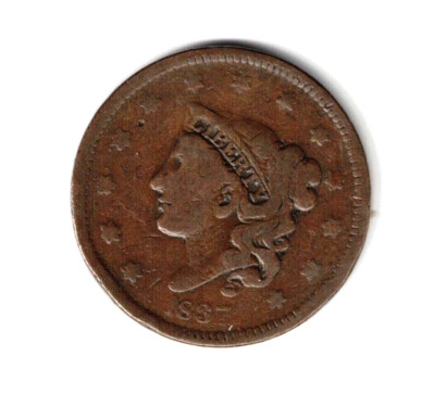 1837 Head of 1838 Large Date Large One Cent Coronet Head United States ...
