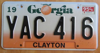 Georgia 1995 CLAYTON COUNTY License Plate NICE QUALITY # YAC 416 | eBay