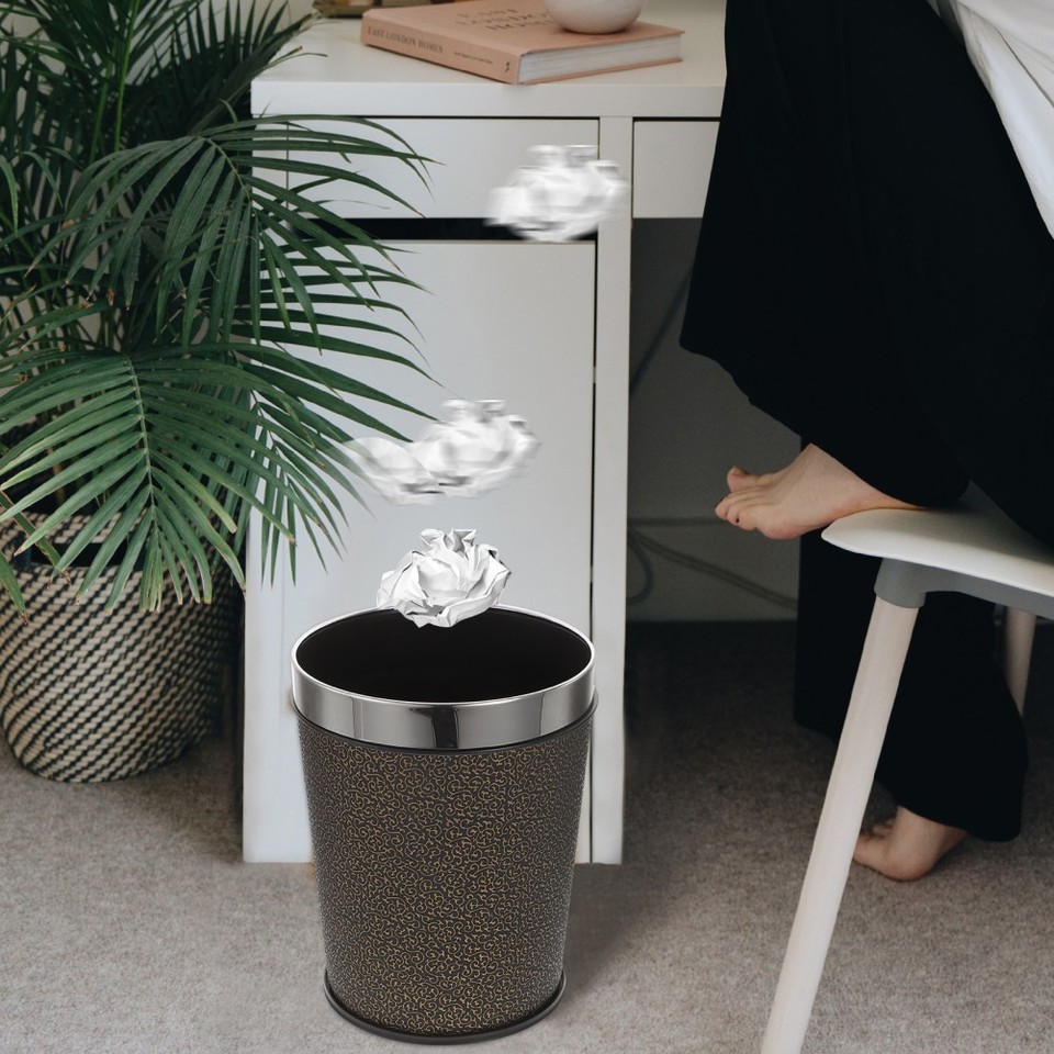 Workplace Trash Bin Desk Garbage Container Household Can with Lid Retro ...
