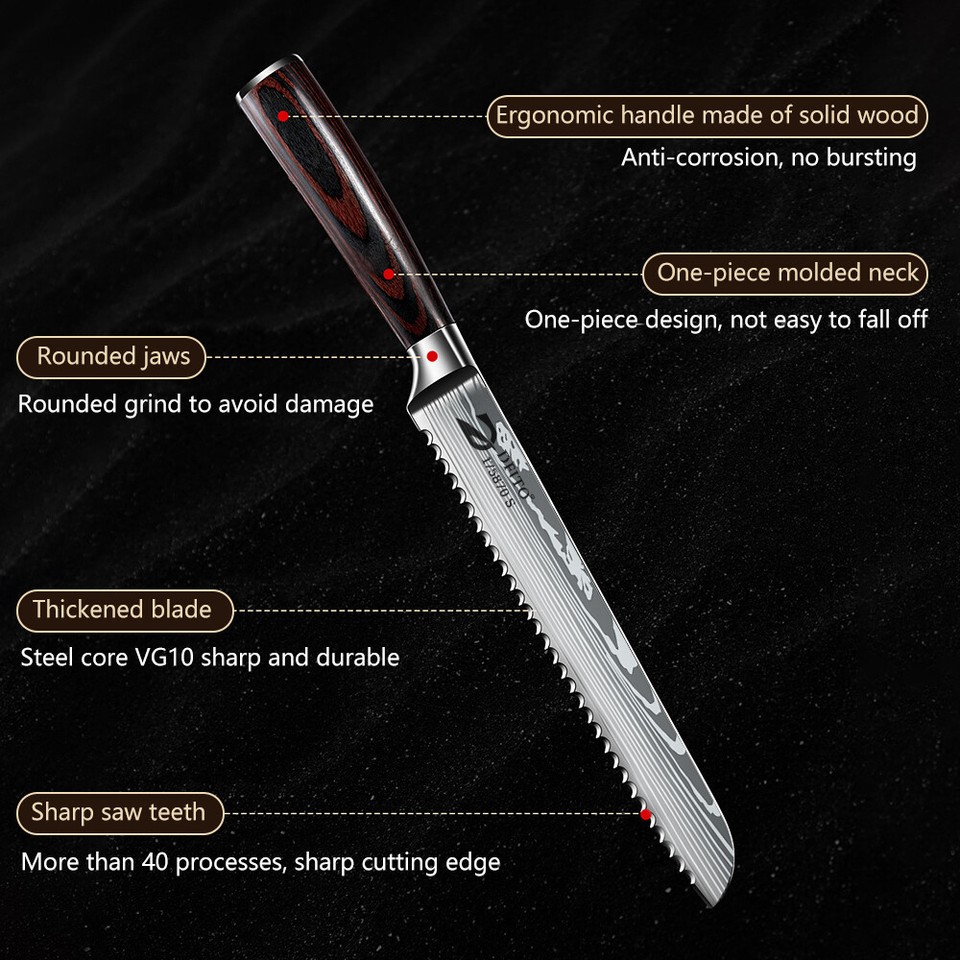 Bread Knife 13 inch Serrated Ultra Sharp Carbon Steel Kitchen Chef ...
