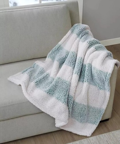 Premier Comfort Alpine Valley Cozy 50" x 60" Mint Stripe Sherpa Throw ...