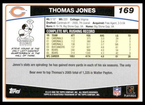 2006 Topps #169 Thomas Jones Chicago Bears | eBay