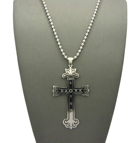 NEW DARK LOTUS CROSS STAINLESS STEEL PENDANT &27" BALL CHAIN NECKLACE ...