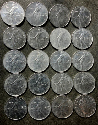 OLD ITALY COIN LOT - 50 LIRE - BLACKSMITH - 20 HIGH GRADE COINS - Lot # ...