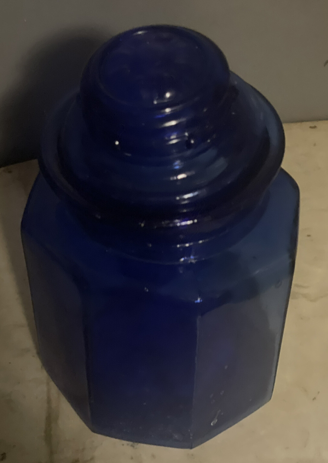 Vintage Cobalt Blue Tilt Bent Angled Neck Octagon Glass Canister Jar ...