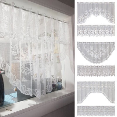 Lace Coffee Cafe Net Curtain Panel Tier Curtain Set Kitchen Window ...