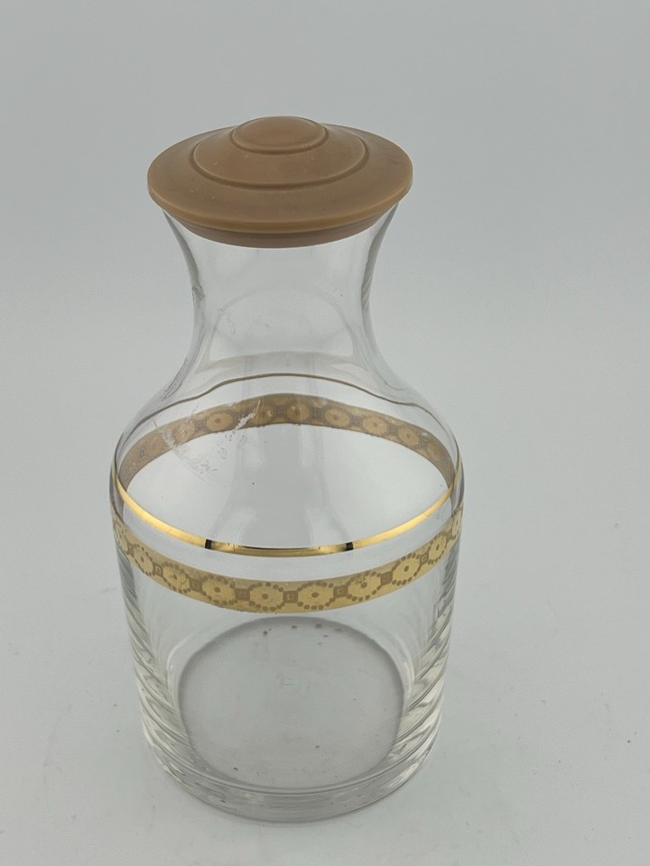 MCM Libbey 5” Carafes Geometric Gold Band Design Decanter w/ Taupe Lid ...