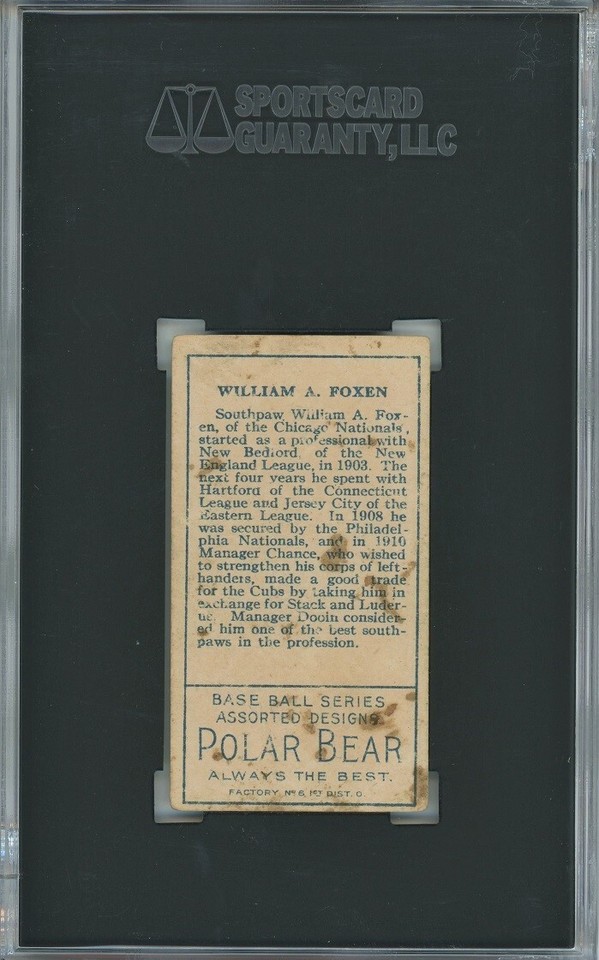 1911 T205 Gold Border WILLIAM FOXEN Chicago Cubs POLAR BEAR - SGC A | eBay