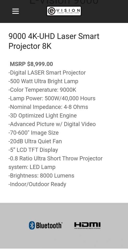 E-Vision 9000 4K-UHD Laser Smart Projector And Screen Projector | eBay