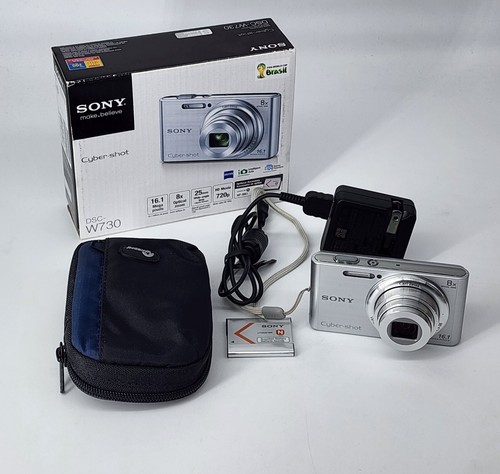 Sony Cyber Shot DSC-W730 Compact Digital Camera 16.1MP Silver w/ case ...