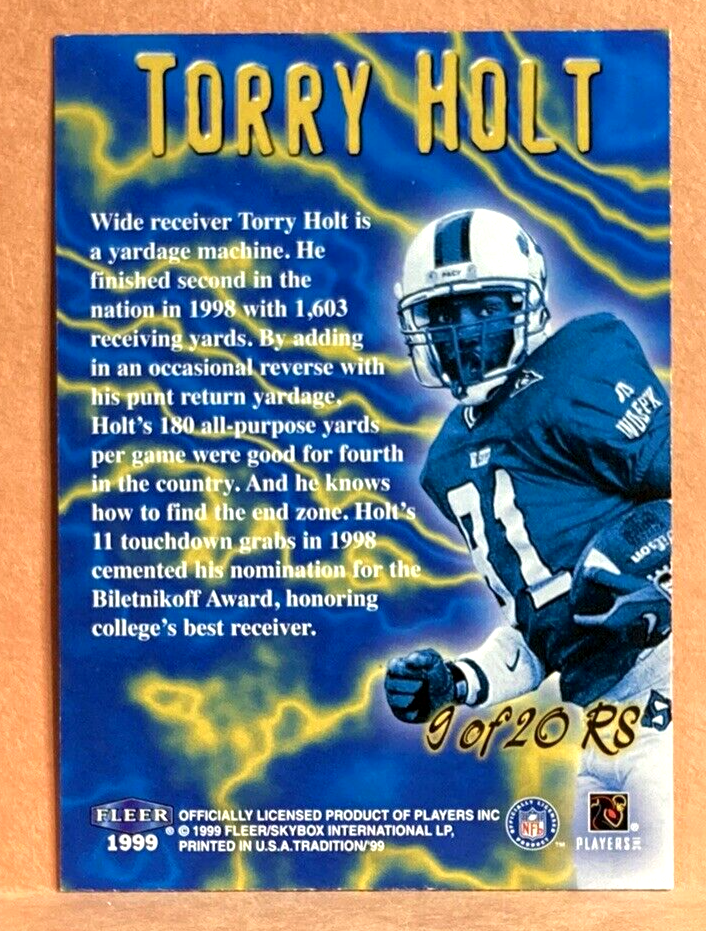 1999 Fleer Tradition TORRY HOLT Rookie Sensations Card #9RS Rams | eBay