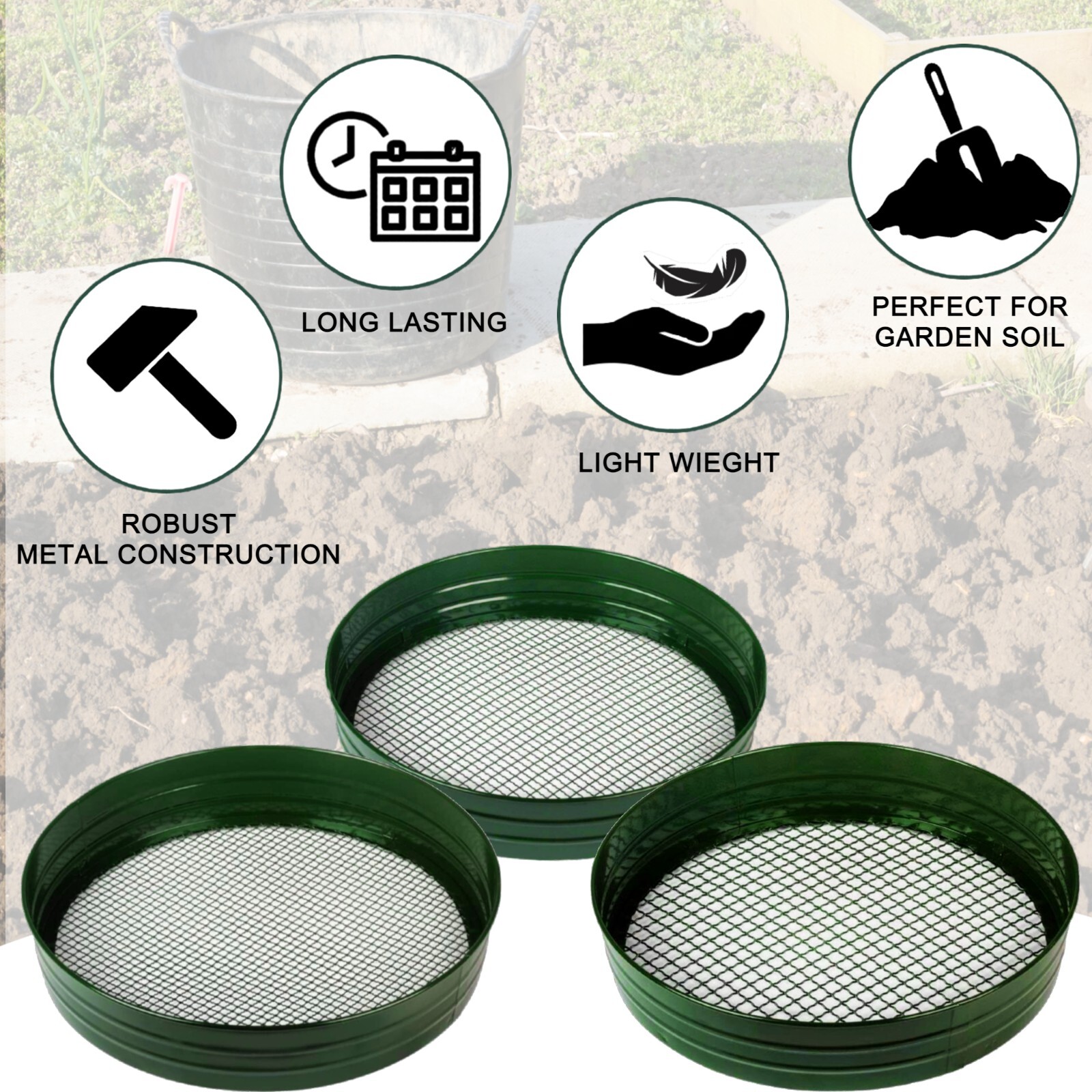 heavy duty garden riddle riddler soil sift compost sieve mesh seed tray ...