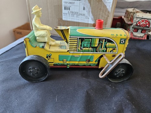 Vintage MARX Climbing Tractor #5 Wind Up Tin Litho Toy with Key 1950s ...