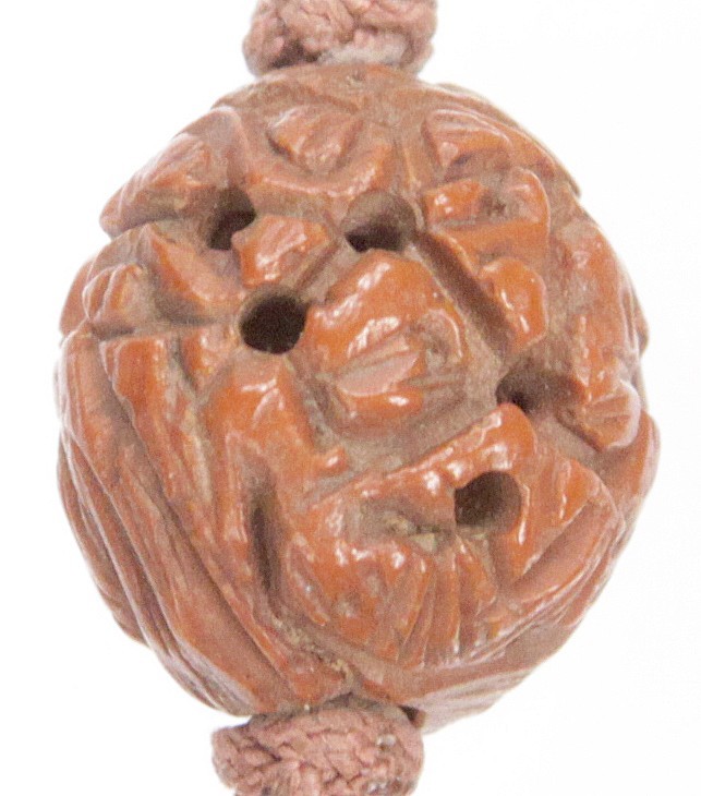 Antique Chinese Hand Carved Hediao Nut Pit Beads Carved Wooden Basket ...