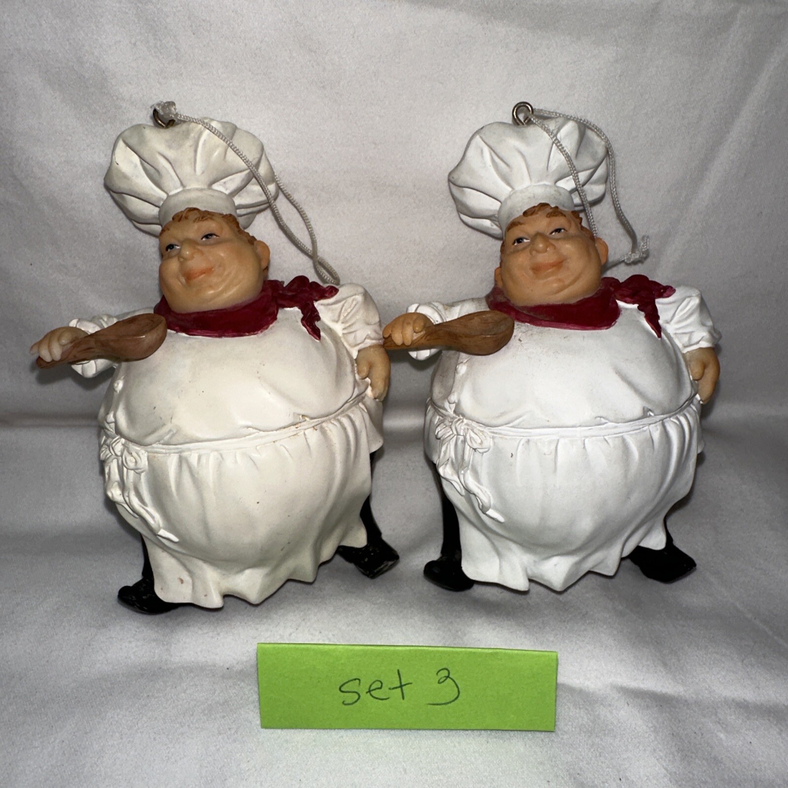 2 Rotund French Chef Hanging Ornaments Resin Holding Spoons 4.25 ...