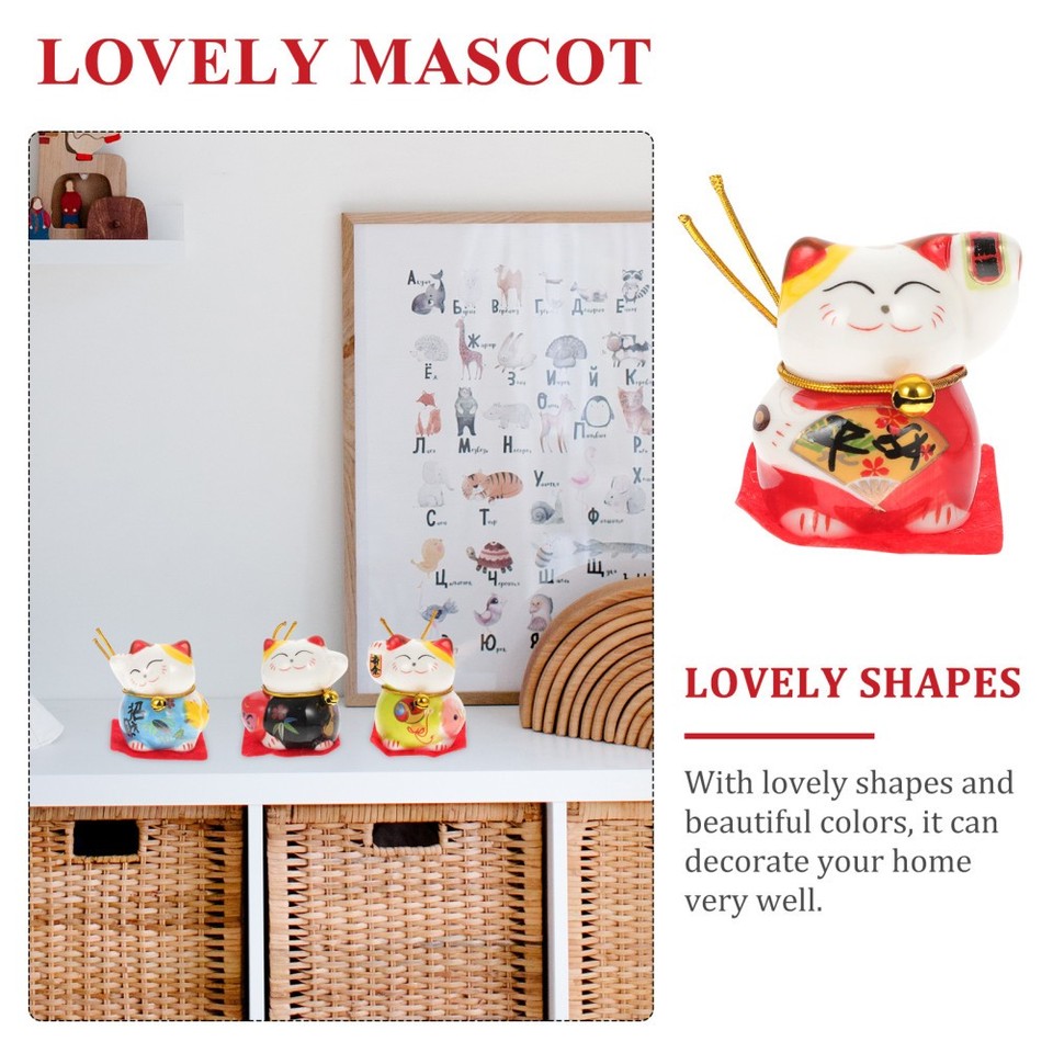 5pcs Fortune Sign Cat Decor Auspicious Fengshui Fortune Cat Statue for ...