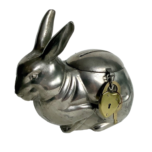 Vintage Cast Metal Bunny Rabbit Coin Bank | eBay