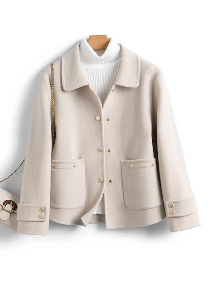 Women Short Coat Wool Blend Button Jacket Outwear Single Breasted ...