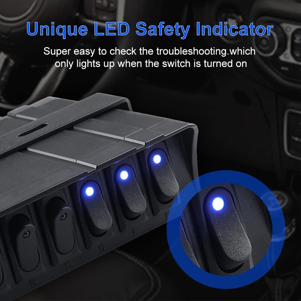 6 Gang 12V DC 40A On/Off Rocker Switch Panel Control Box for Jeep Auto ...