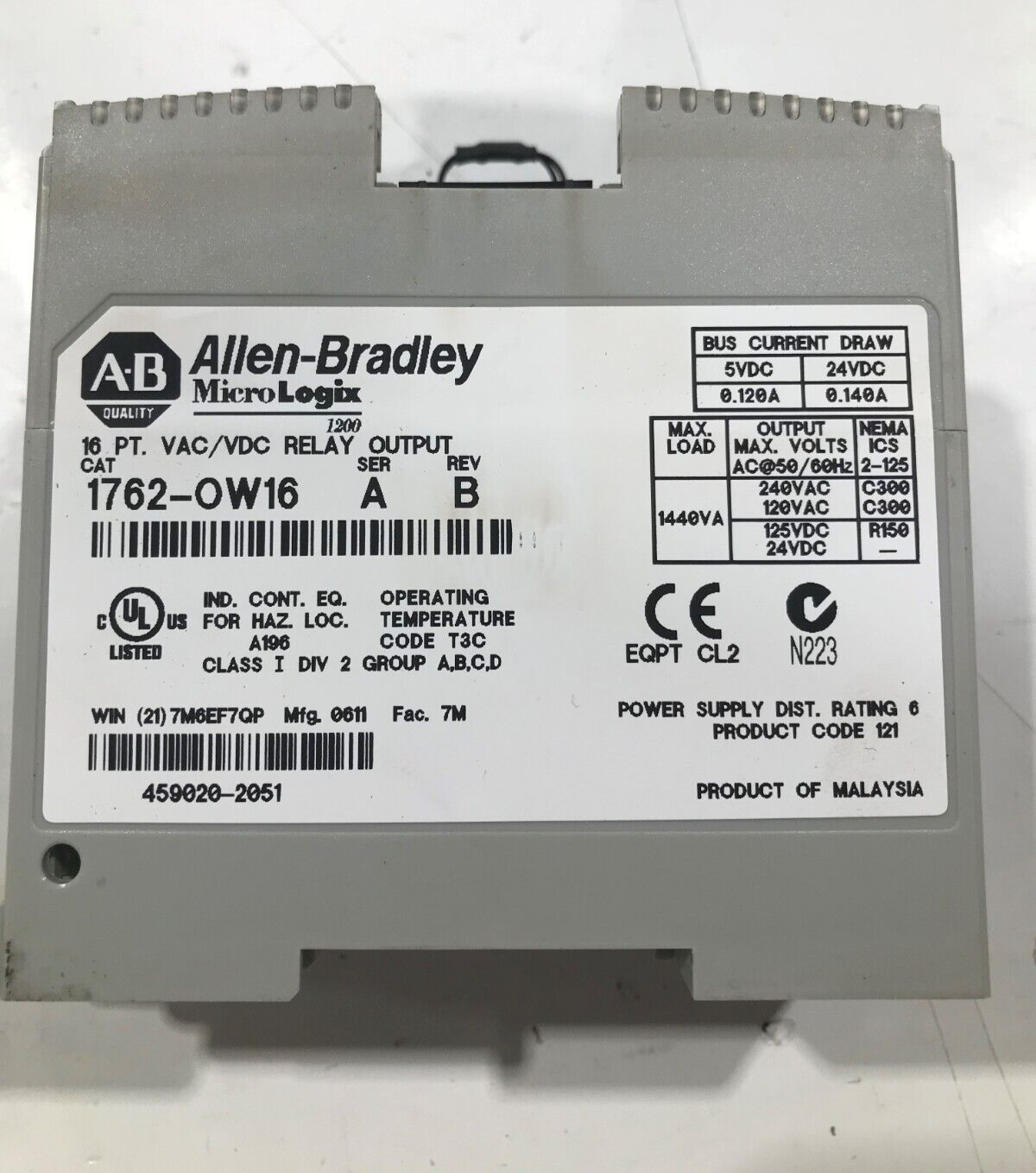 MicroLogix 1200 Relay Output Expansion Module 1762-OW16 Ser A Rev B | eBay