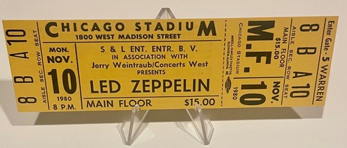Led Zeppelin Chicago Stadium FRONT ROW ticket - Nov. 10, 1980 canceled ...