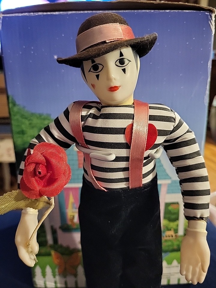 Vintage Be Mime Male French Mime Doll Black White Red Heart 13” Plastic ...