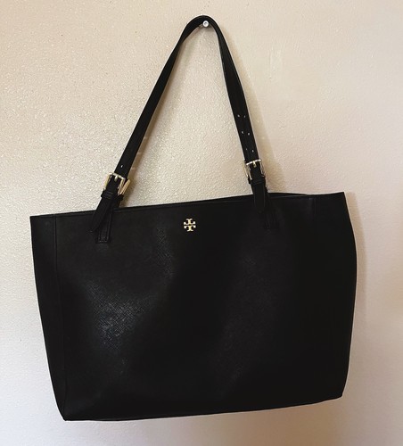 TORY BURCH Large Tote Bag Black Padded Laptop Pocket Shoulder Bag ...