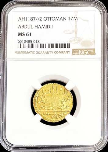 AH 1187// 1774 AD GOLD OTTOMAN EMPIRE EGPYT ZERI MAHBUB ABDUL HAMID NGC ...