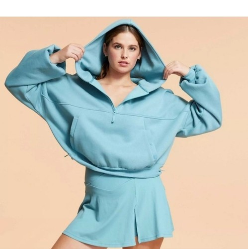 Blogilates X Target Marshmallow Half Zip Hooded Sweatshirt Teal Blue ...